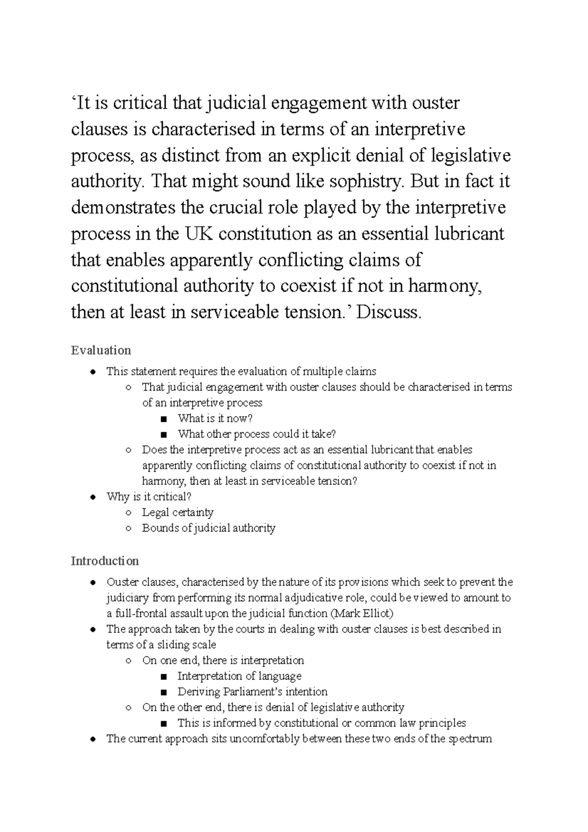 LL201 2022 - essay plan - ‘It is critical that judicial engagement with ...
