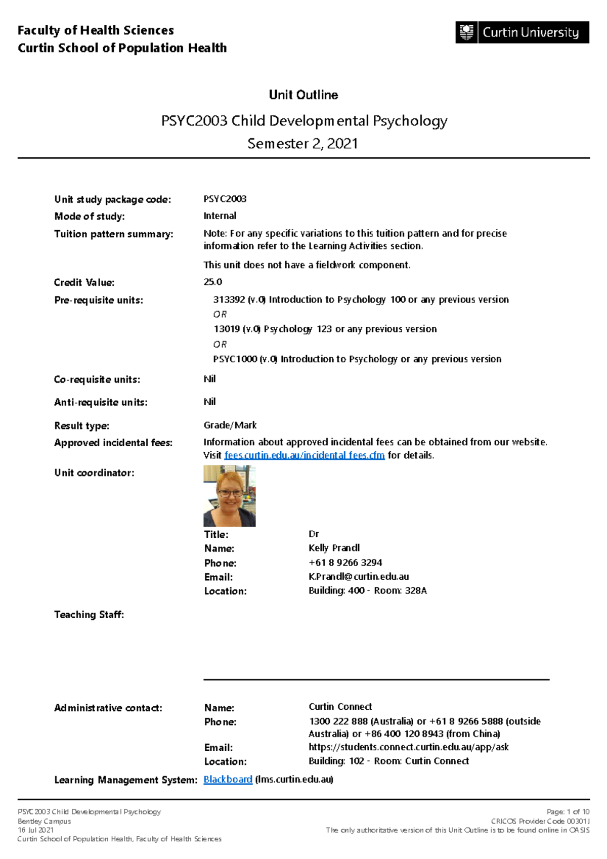 PSYC2003 Child Developmental Psychology Semester 2 2021 Bentley Campus ...