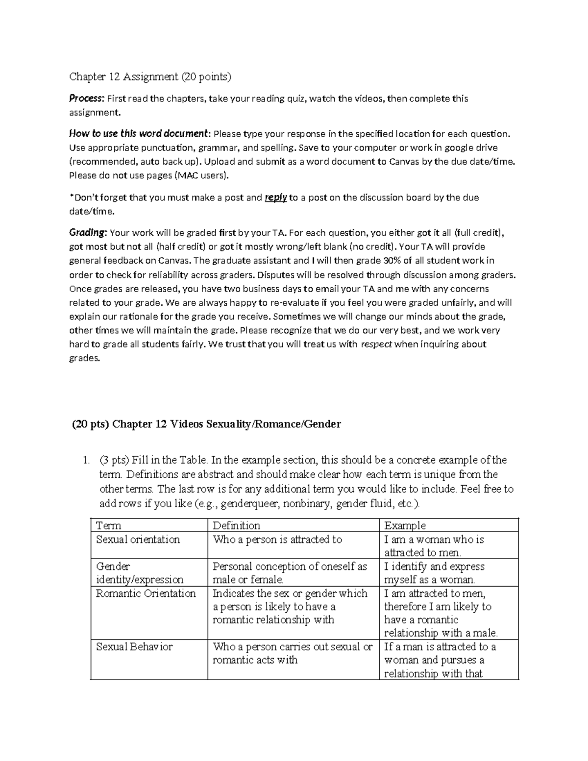 Chapter 12 assignment-1 - Chapter 12 Assignment (20 points) Process: First read the chapters ...