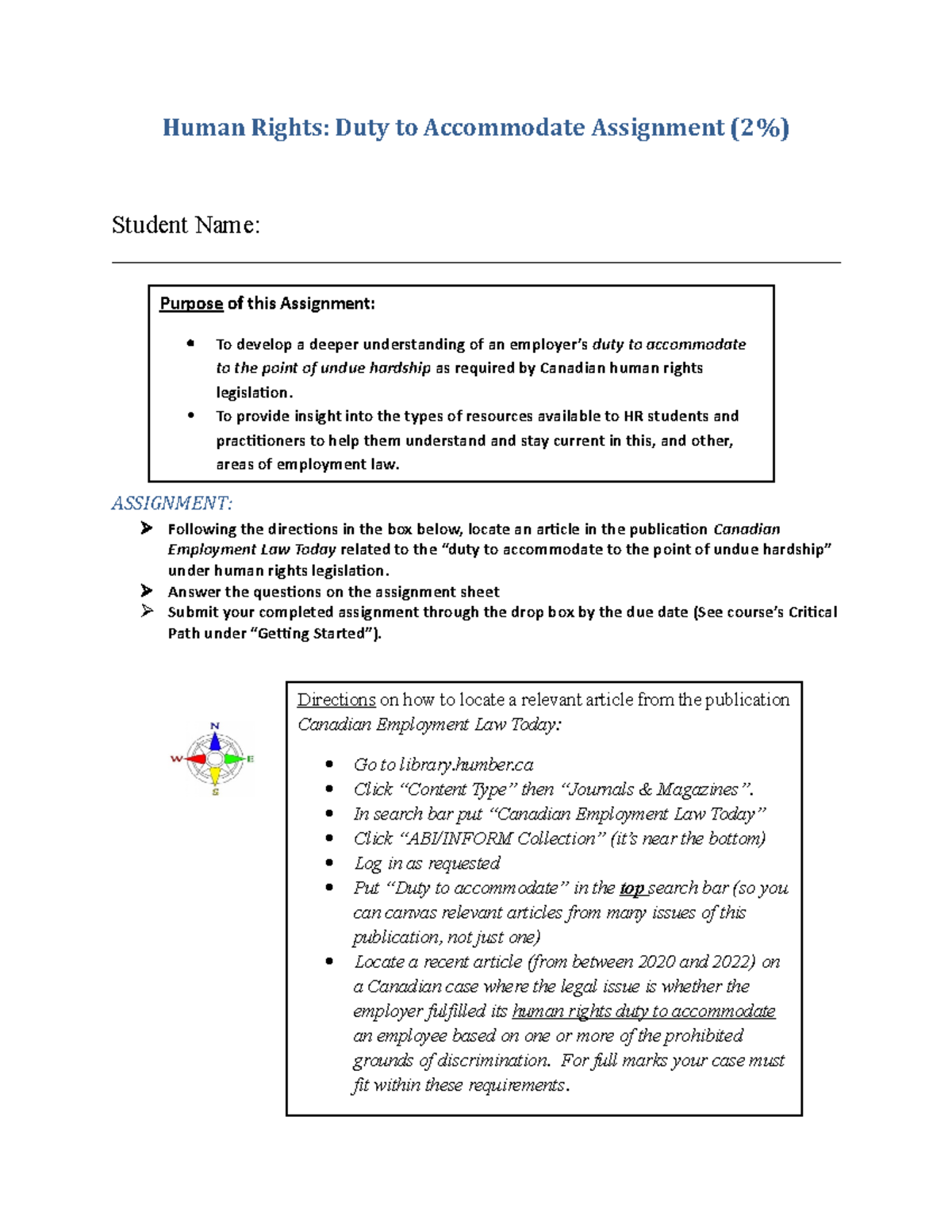 Duty to Accommodate Assignment - Answer the questions on the assignment ...