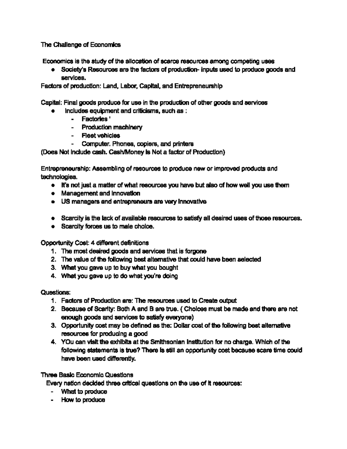 CH 1 Notes - The Challenge of Economics - ECON 224 - Studocu