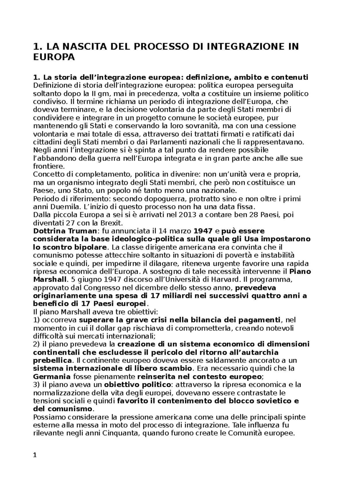 Storia dell'integrazione europea - 1. LA NASCITA DEL PROCESSO DI ...