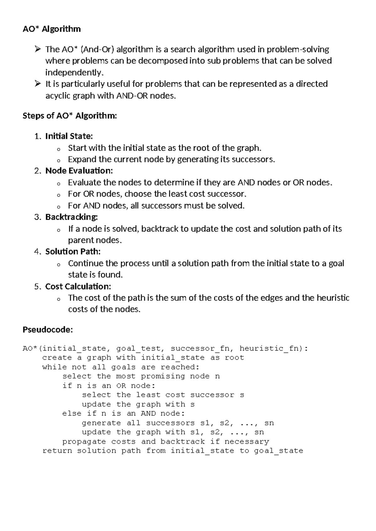 AO algorithm - AO* Algorithm The AO* (And-Or) algorithm is a search ...