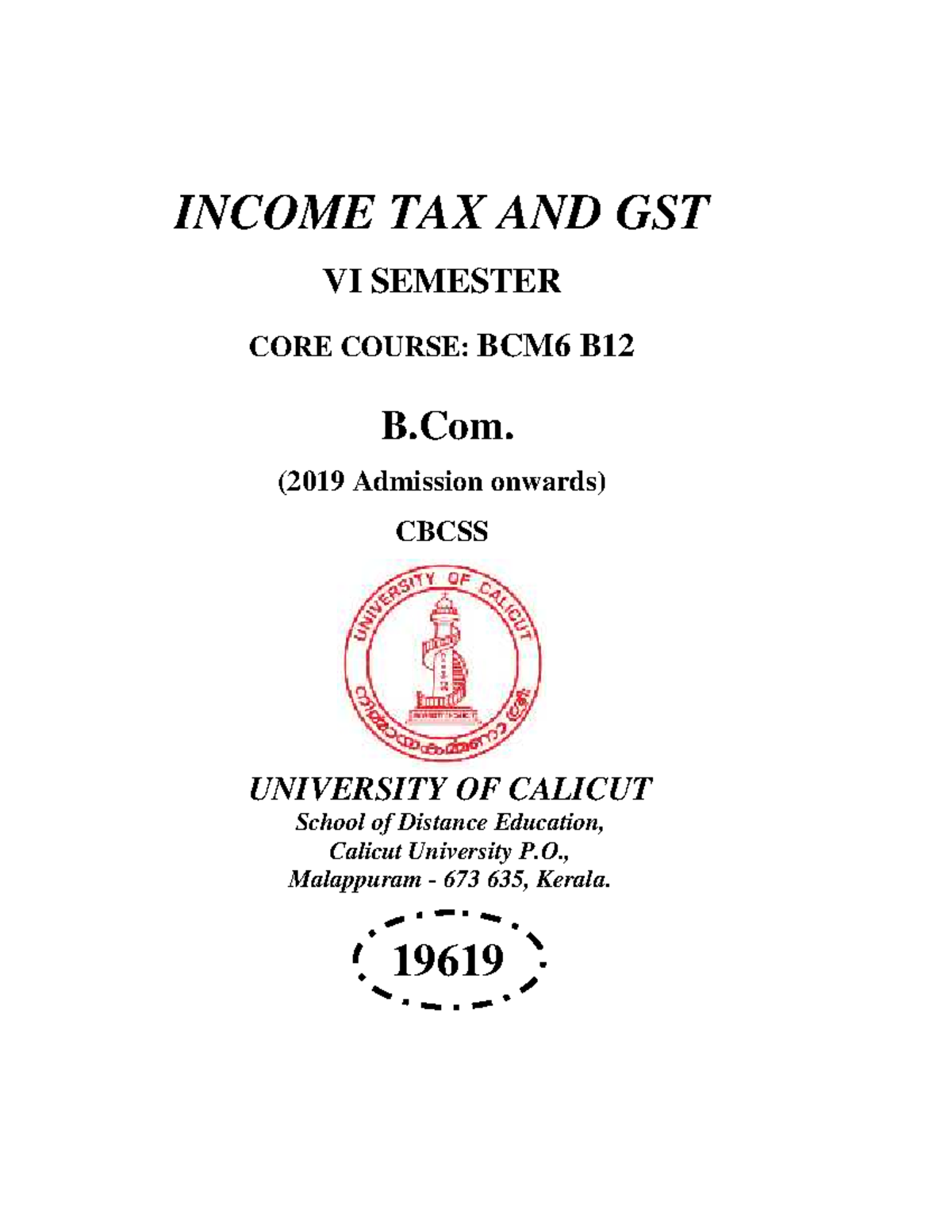SLM-B.COM - Income TAX AND GST - INCOME TAX AND GST VI SEMESTER CORE ...
