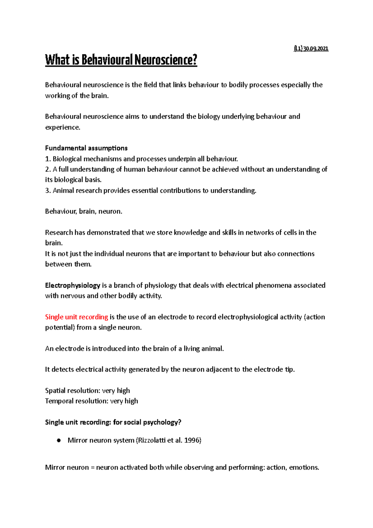 PS1090 - What is Behavioural Neuroscience - (L1) 30. What is ...