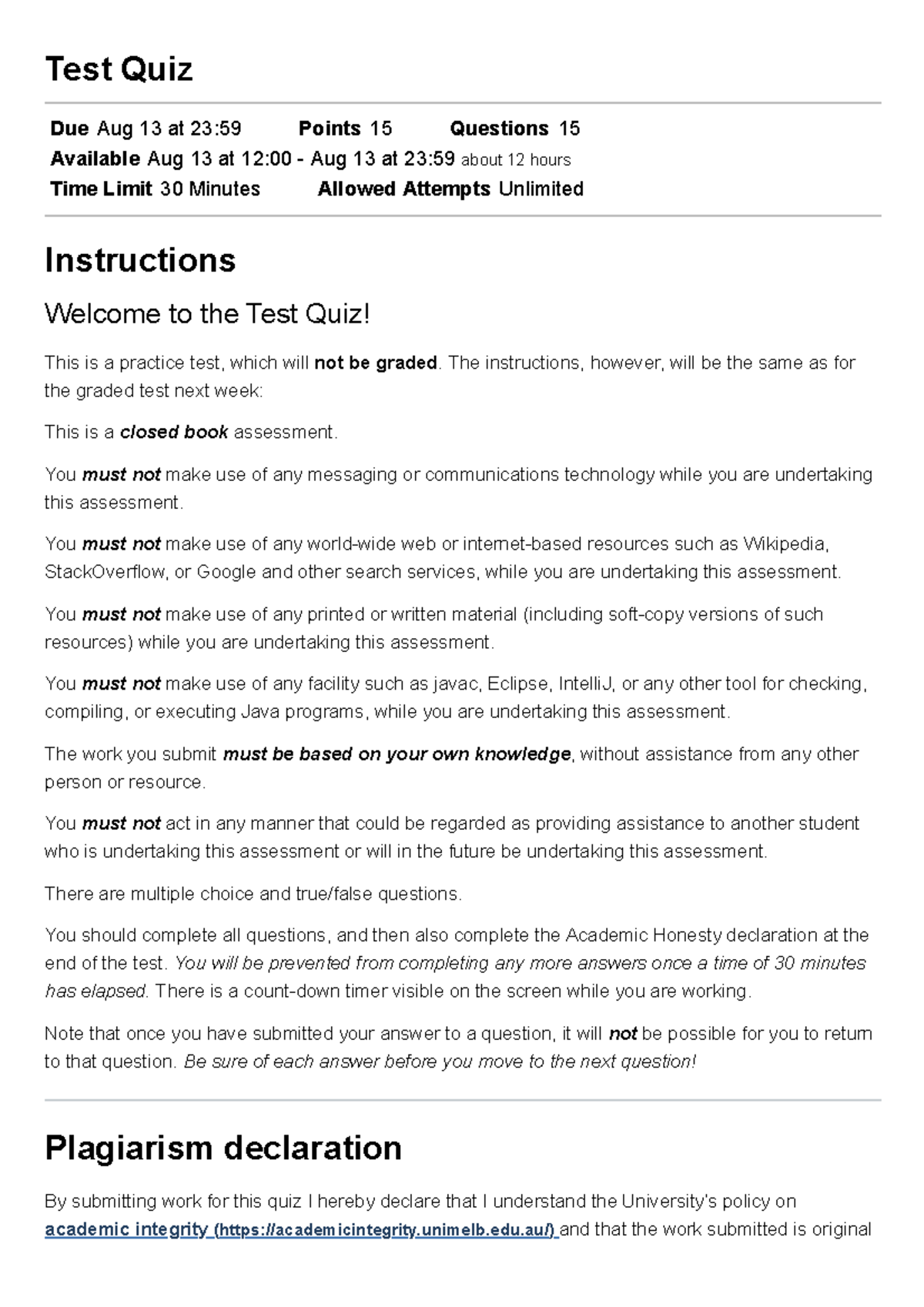 Java midterm 2022S2 pre - Test Quiz Due Aug 13 at 23:59 Points 15 ...