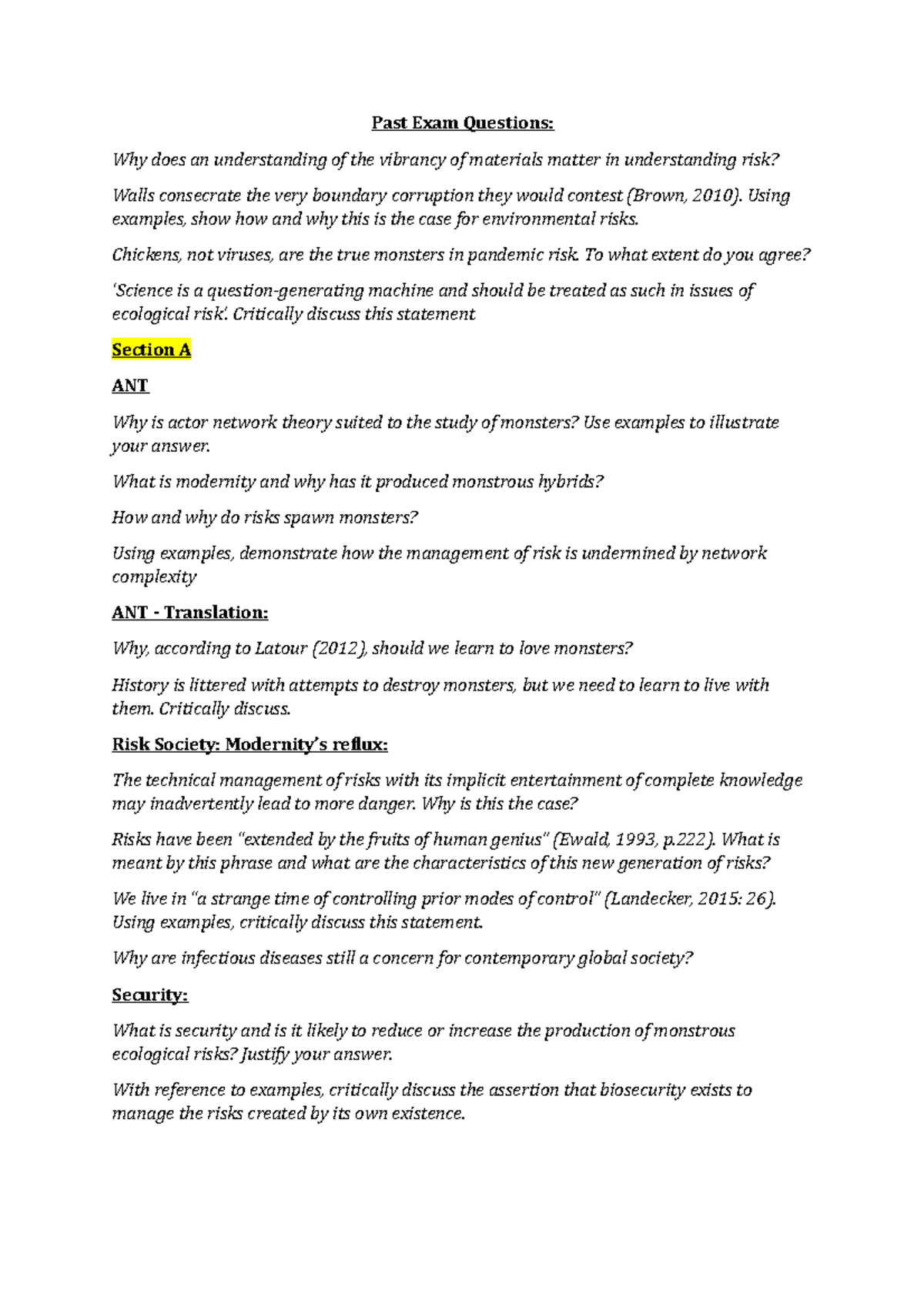 Past Exam Question Plans - Past Exam Questions: Why does an ...