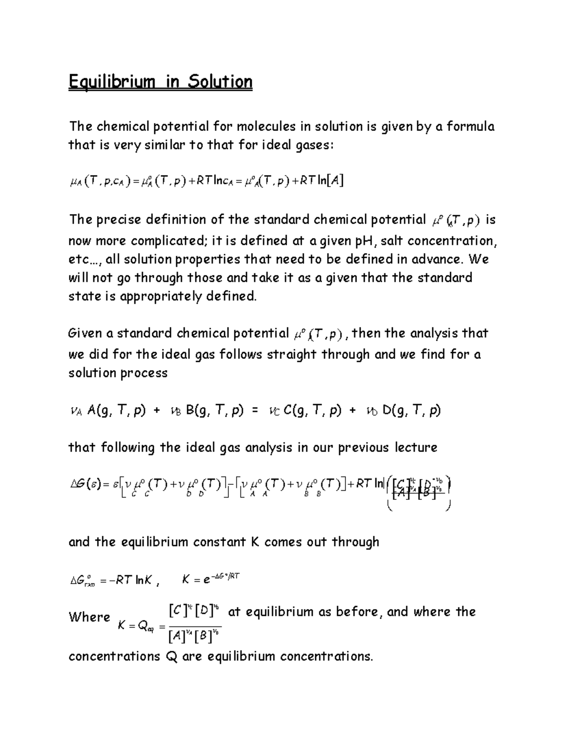 Standard States; Gibbs-Duhem - A A A A C D Equilibrium in Solution The ...