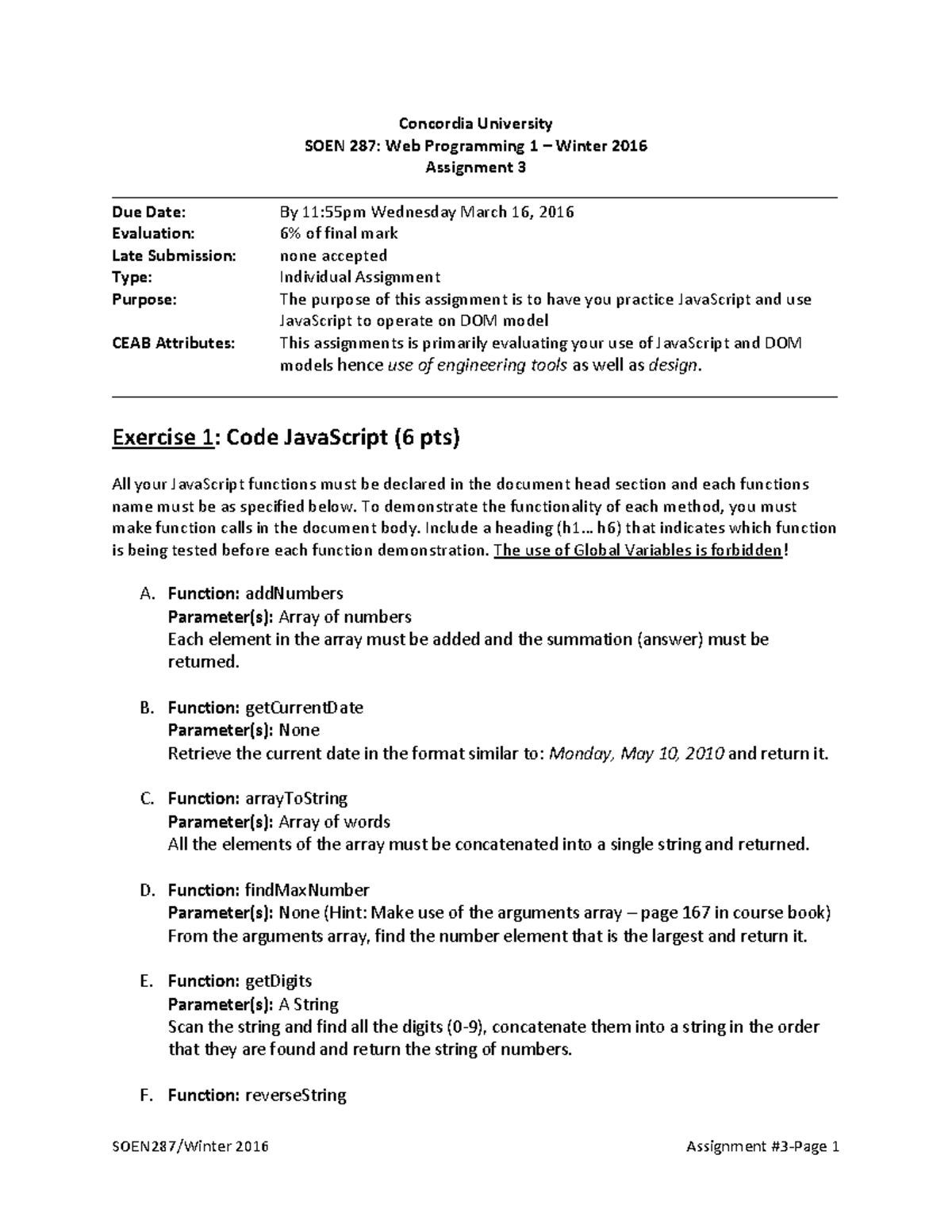 2016 Winter A3 - Exam/Practice - Concordia University SOEN 287: Web Programming 1 – Winter 2016 ...