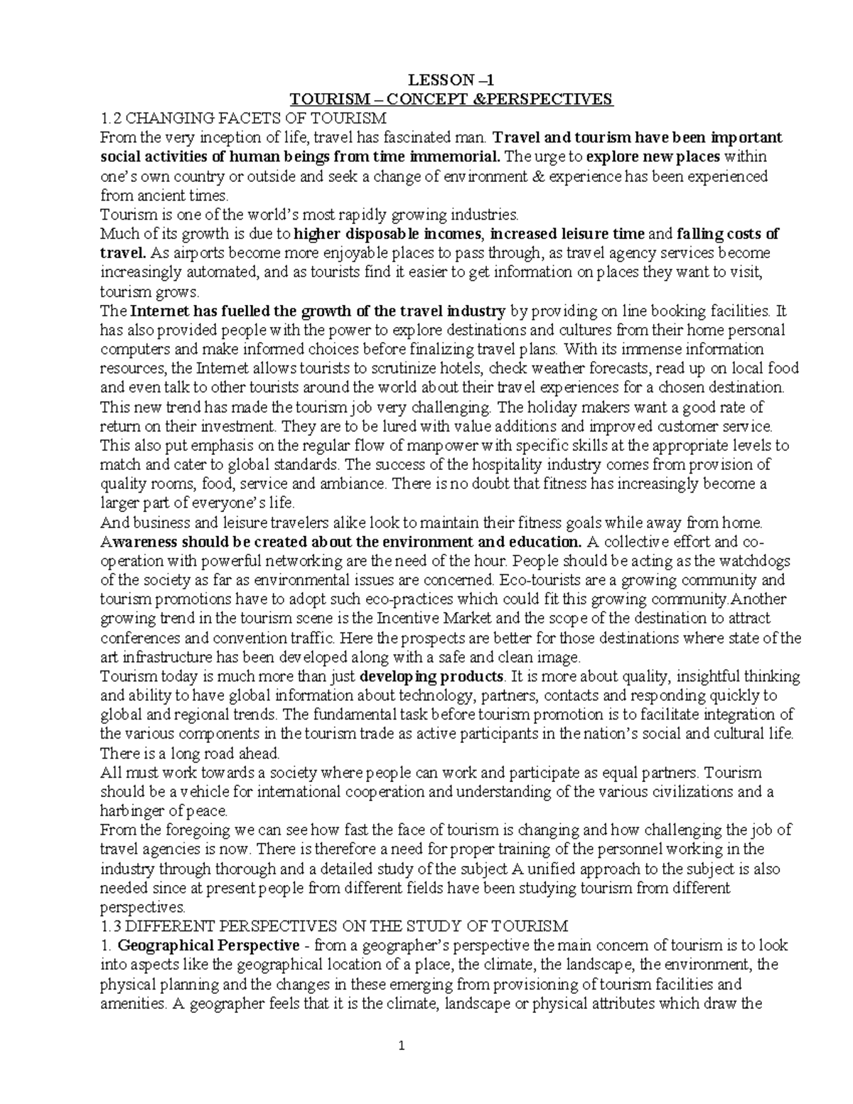 Travel and tourism management note - LESSON – TOURISM – CONCEPT ...
