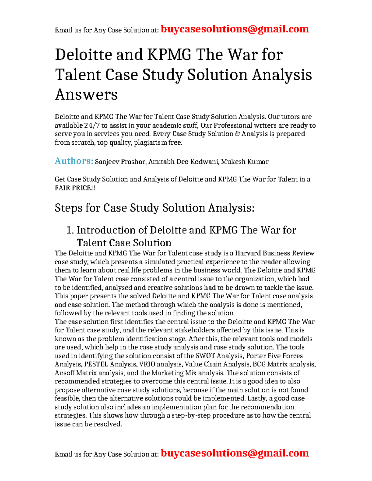 Case Solution Deloitte and KPMG The War for Talent - Deloitte and KPMG ...