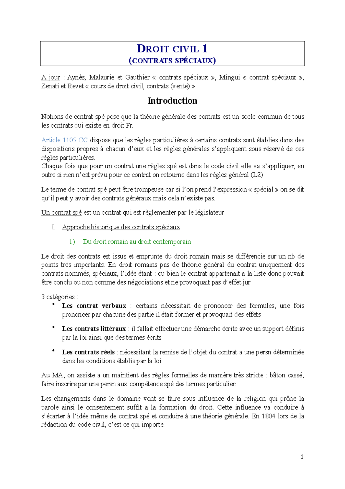 Droit civil : contrats spéciaux - DROIT CIVIL 1 (CONTRATS SPÉCIAUX) A ...