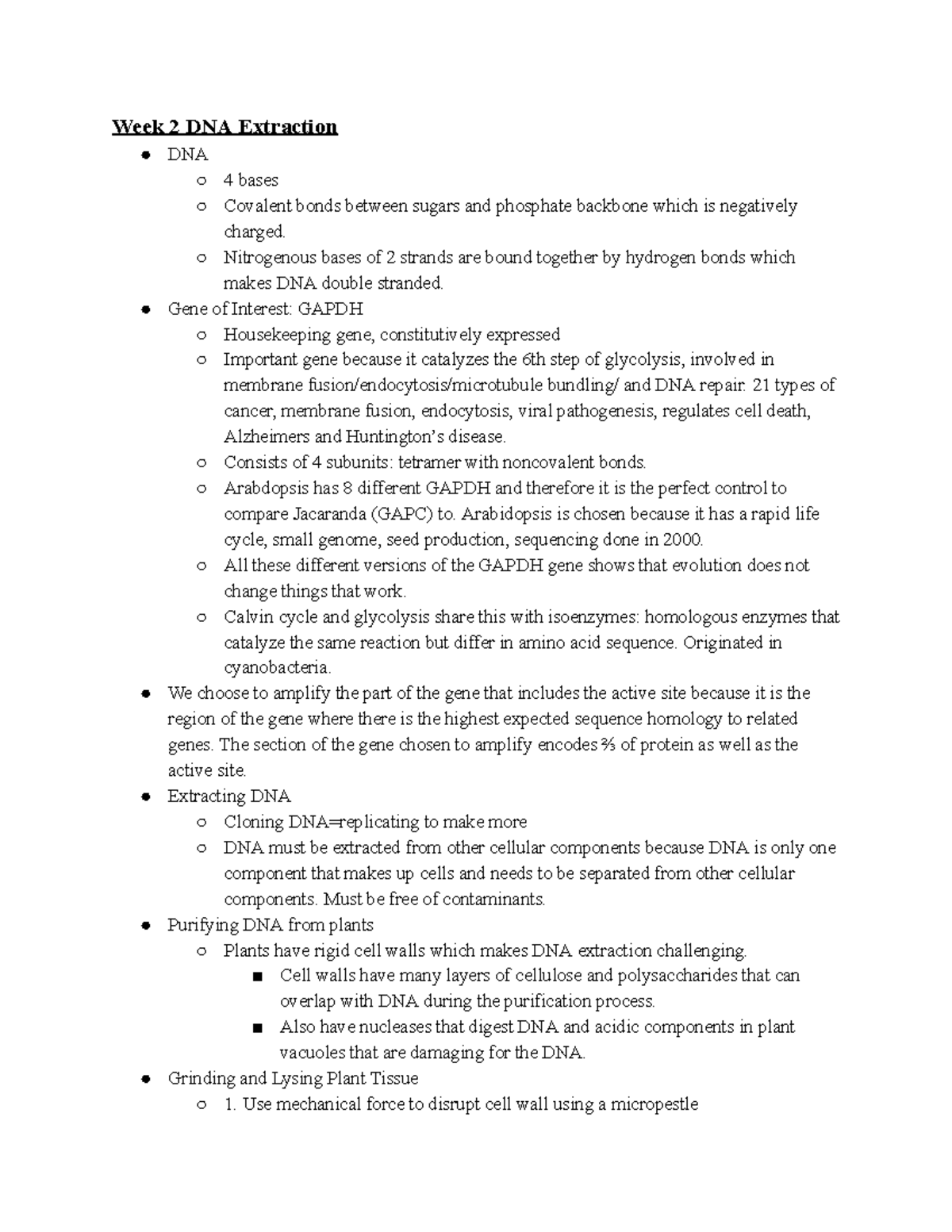Bio 204 Study Guide - Week 2 DNA Extraction DNA 4 bases Covalent bonds ...