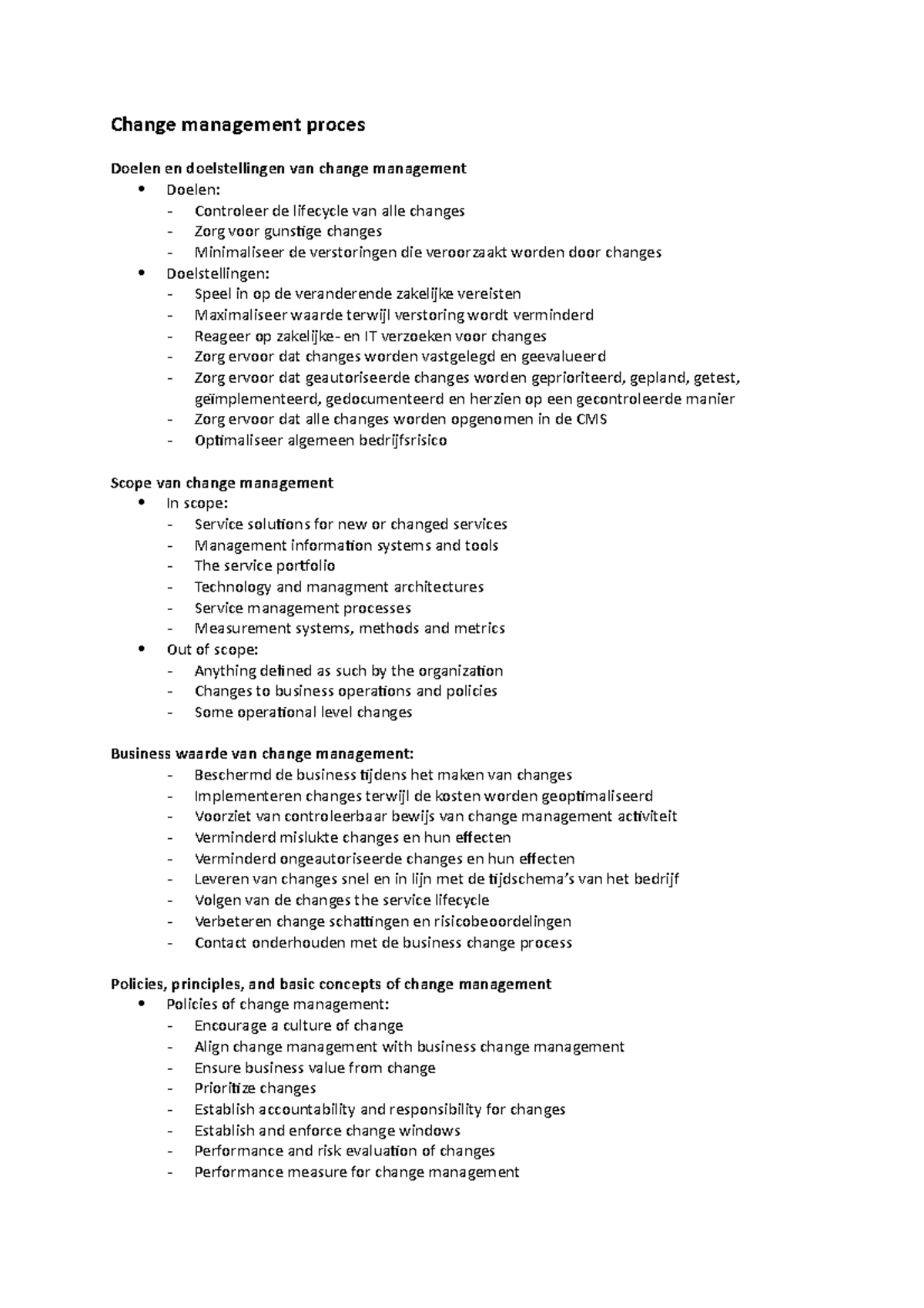 Samenvatting change management based on ITIL v3 - Change management ...