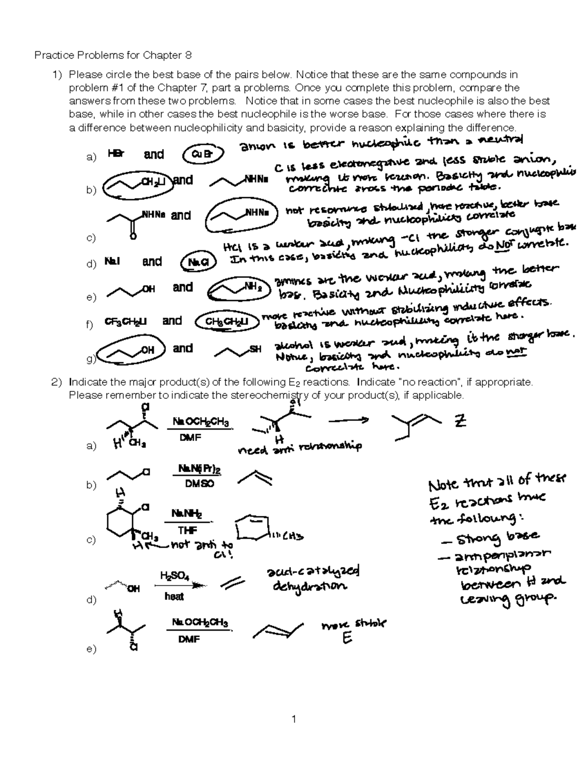 ORGO 29 - lesson practice - Practice Problems for Chapter 8 1) Please ...