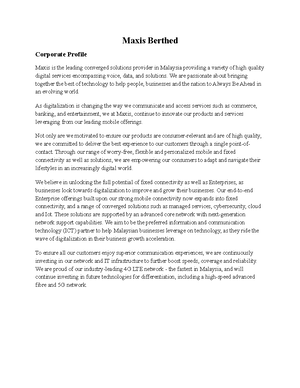 BUSINESS ANALYSIS ON MAXIS BERHAD - Faculty of Business & Technology ...