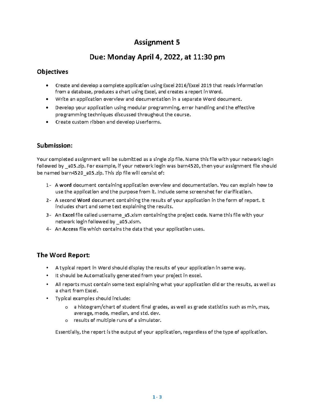 Assignment 5 - 1 - 3 Assignment 5 Due: Monday April 4, 2022, at 11:30 ...