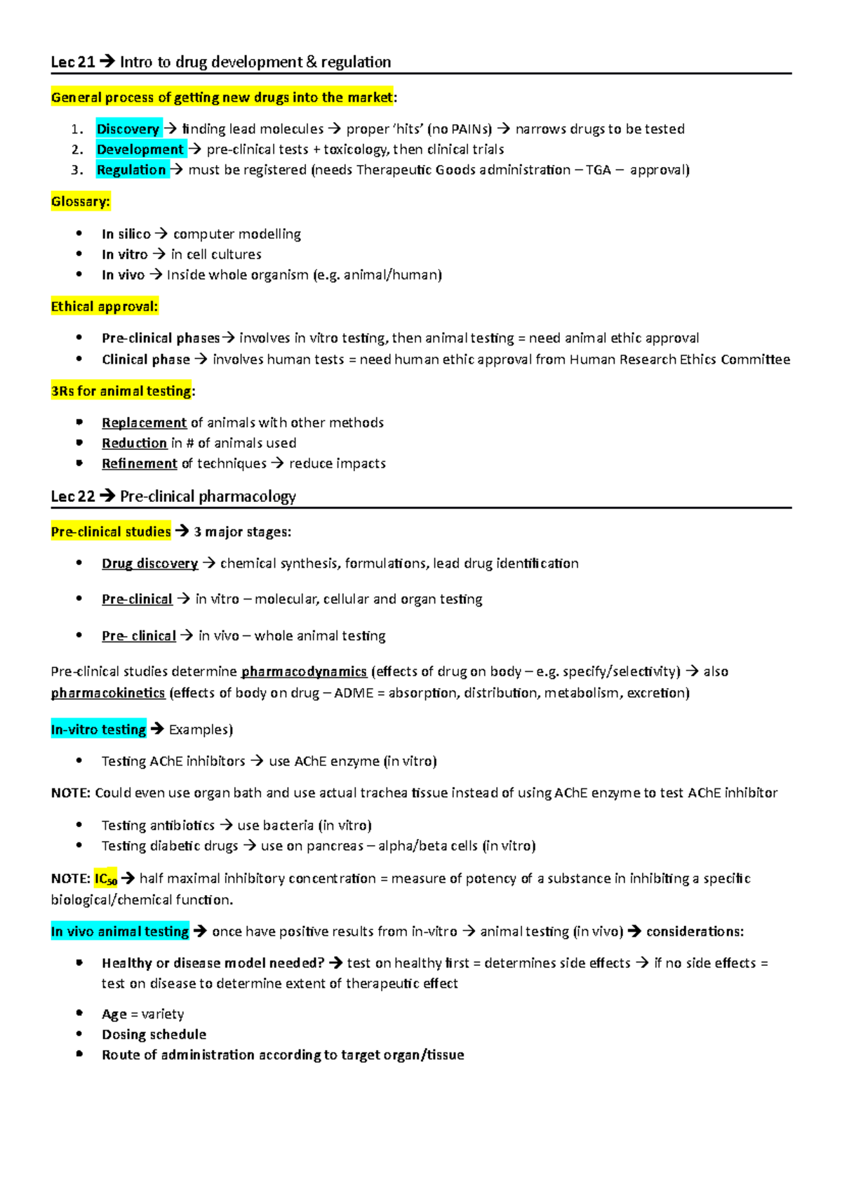 4) Drug Development and Regulation summary - Lec 21 Intro to drug ...