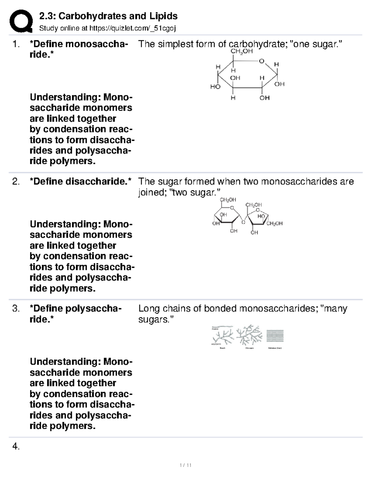 2.3 carbohydrate - Study online at quizlet/_51cgoj Define monosaccha ...