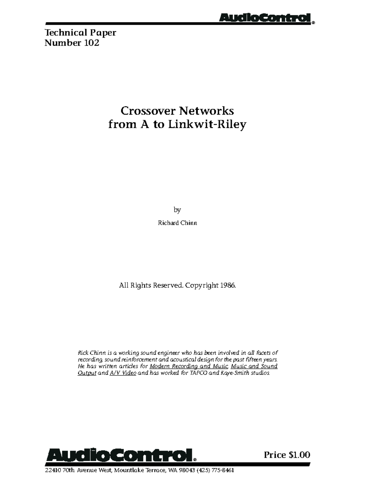 Tech-paper-102 - Crossover Networks from A to Linkwit-Riley by Richard ...
