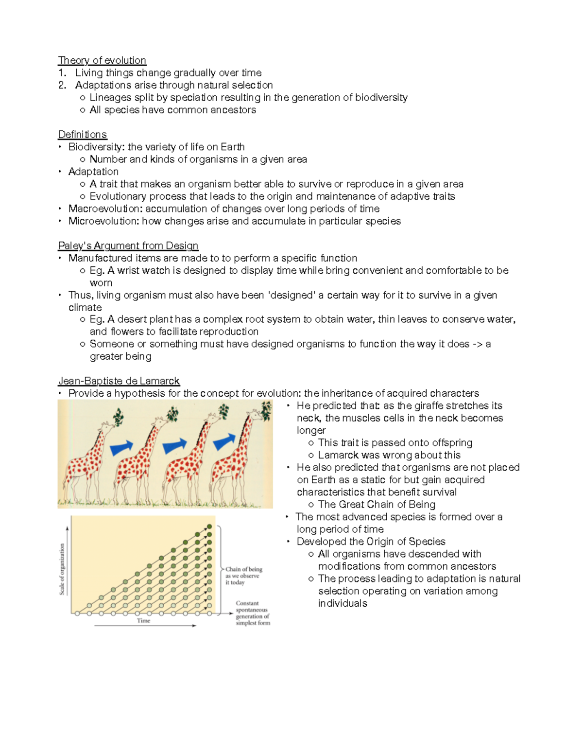BIO120 Lecture 1 Notes - Theory of evolution Living things change ...