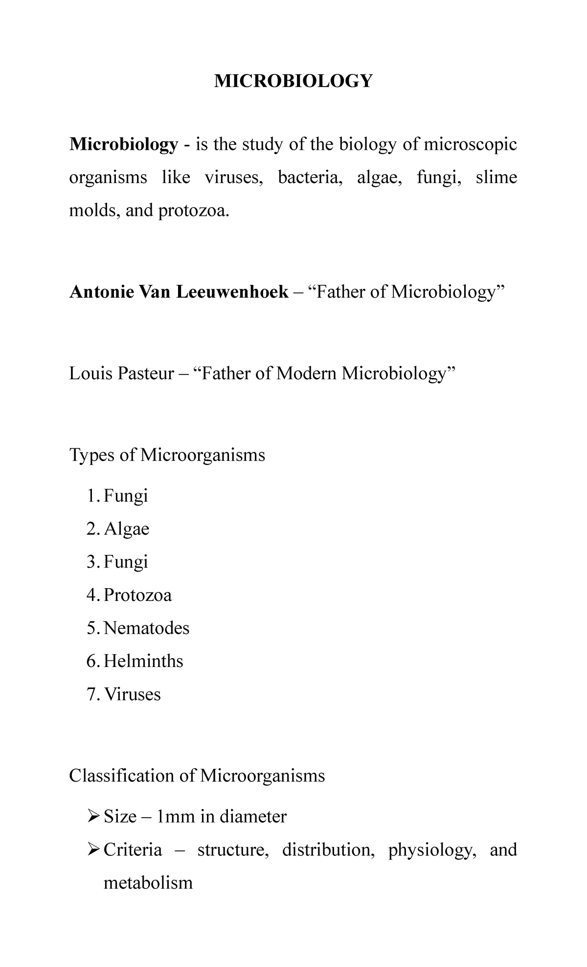 Portfolio - Review - MICROBIOLOGY Microbiology - is the study of the ...