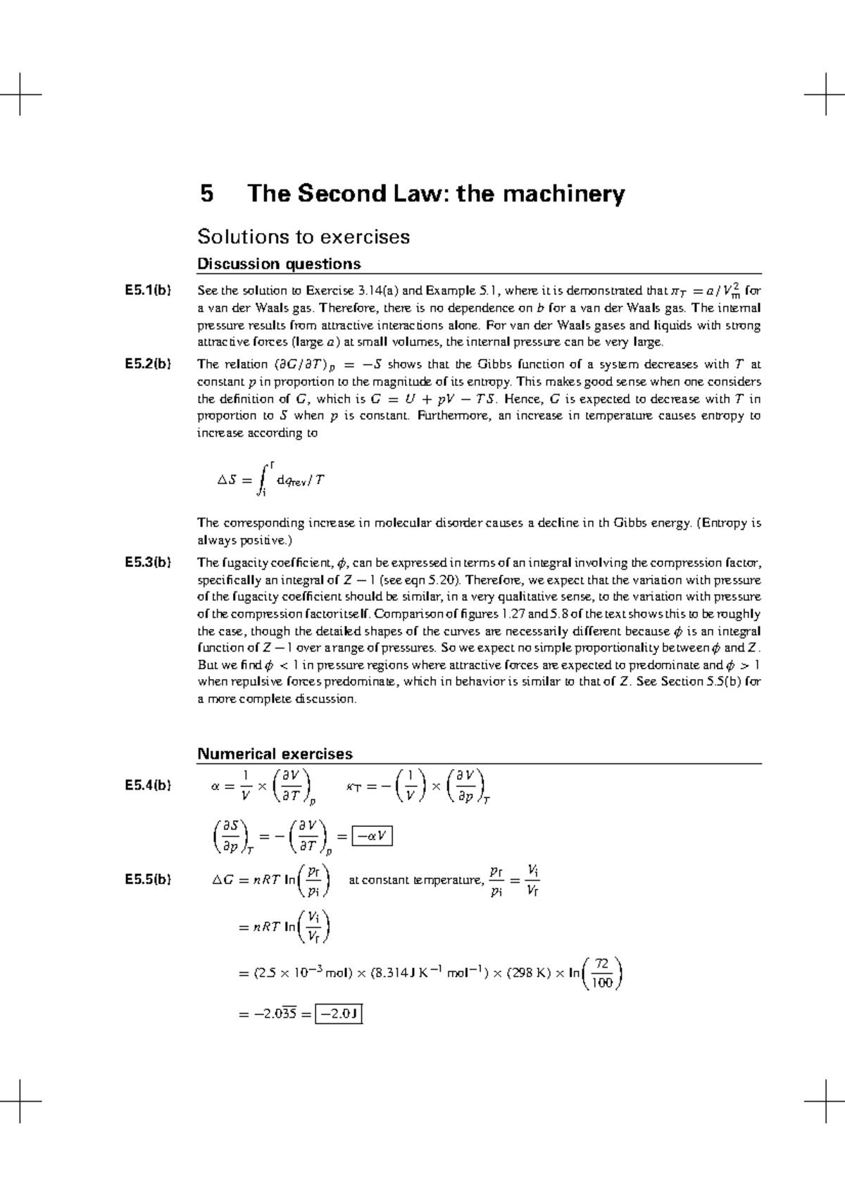 Chap05 - lectures - 5 The Second Law: the machinery Solutions to ...