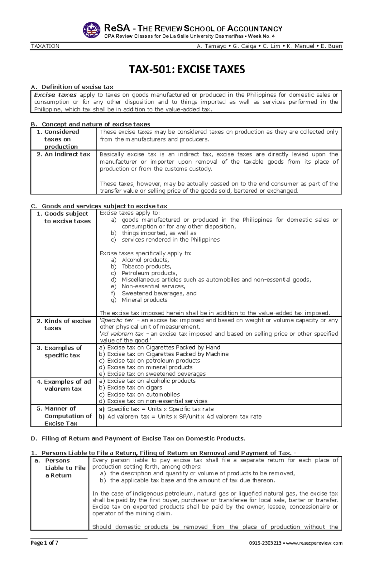 TX 501 Dlsud 2022 - Excise Tax review materials - ReSA - THE REVIEW ...