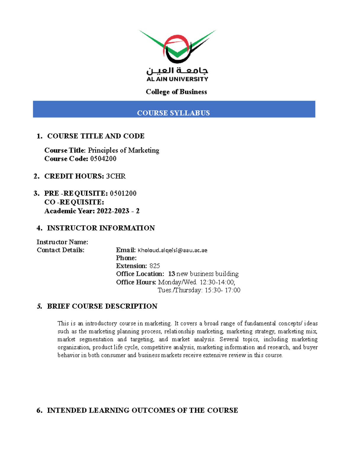 Syllabus 2022-2023-2 - no information - College of Business COURSE ...