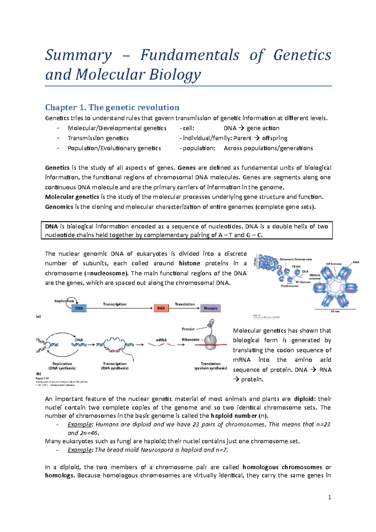 Summary GEN-11806 - Samenvatting Fundamentals of Genetics and Molecular ...