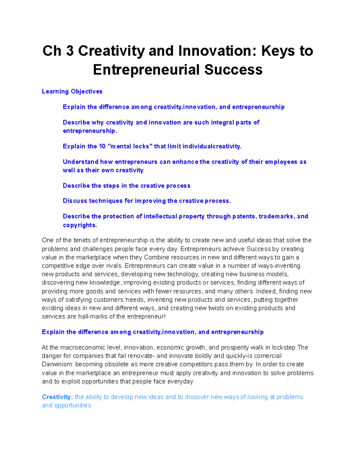 Mana 3325 Reading Ch 3 Creativity and Innovation Keys to ...