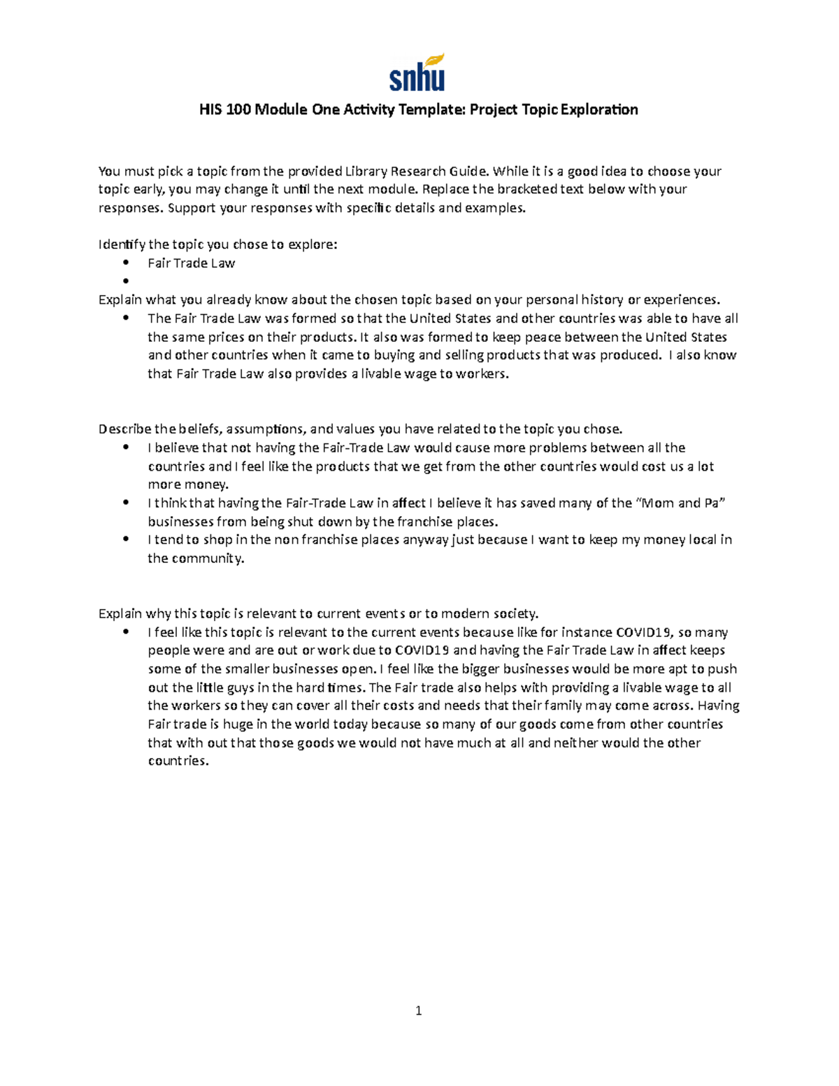 HIS 100 Module One Assignemet - HIS 100 Module One Activity Template ...