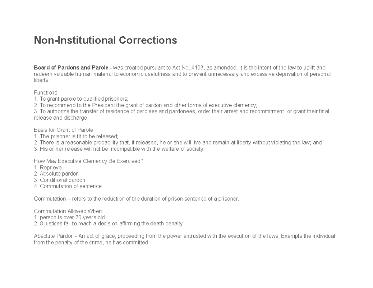 NON Institutional AND Institutional Corrections - Non-Institutional ...