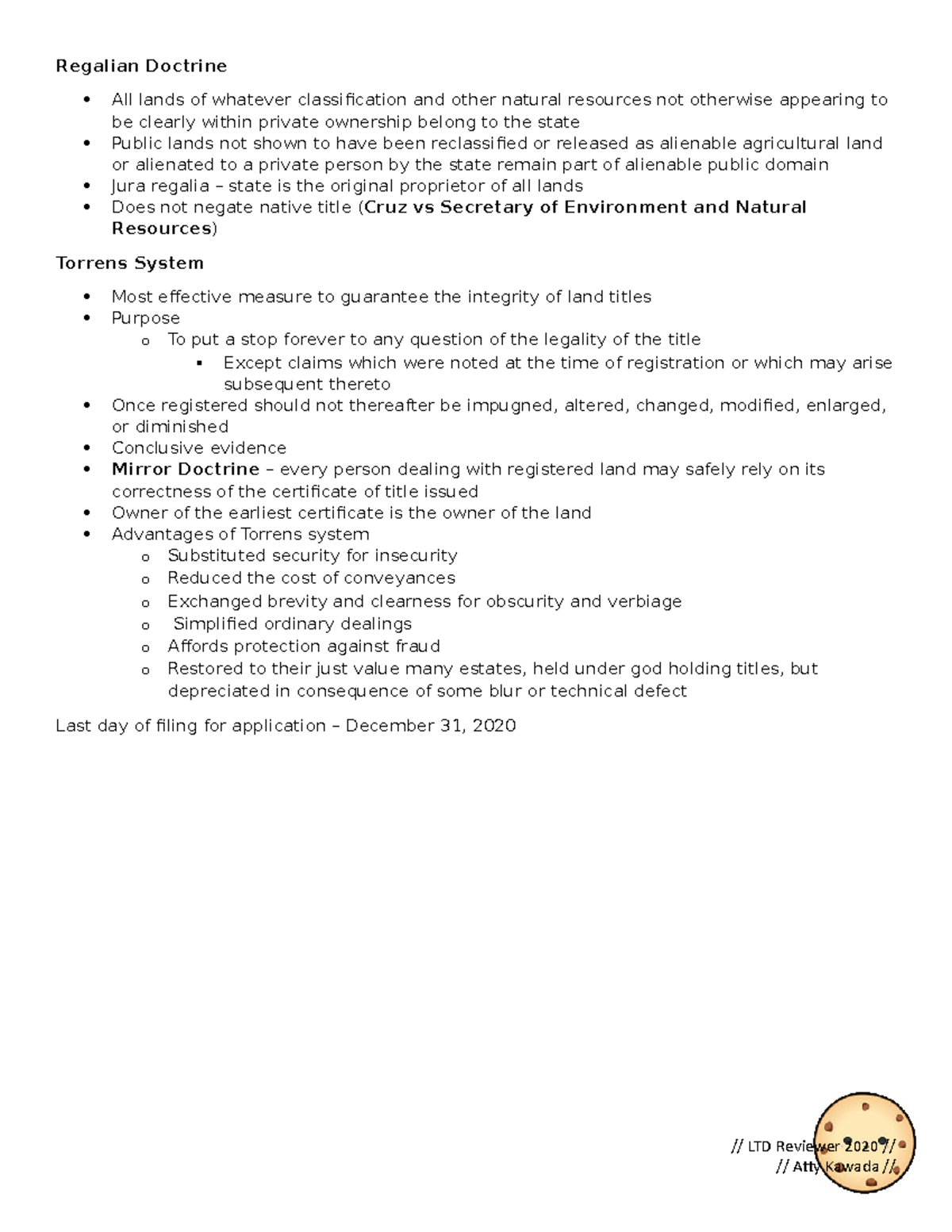 Land, Titles, and Deeds Notes - Regalian Doctrine All lands of whatever ...