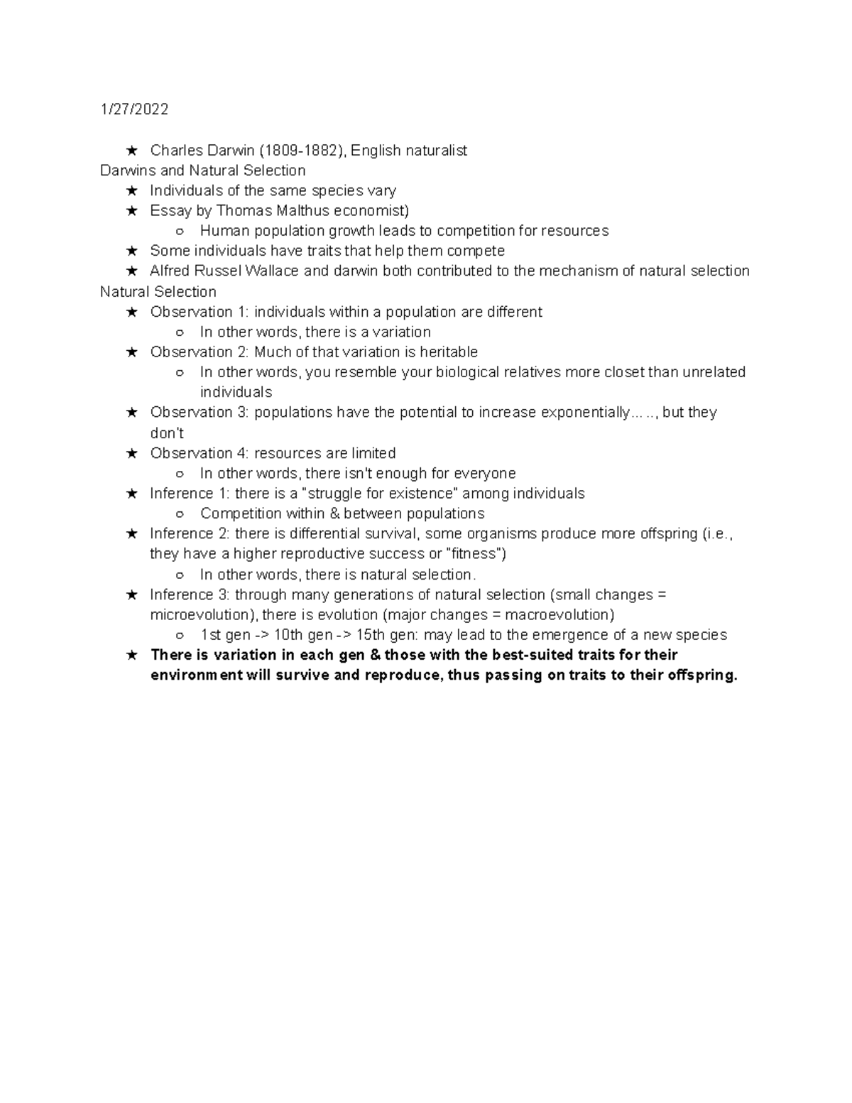 ANT 101 - These Anthropology notes go into detail about Charles Darwin ...