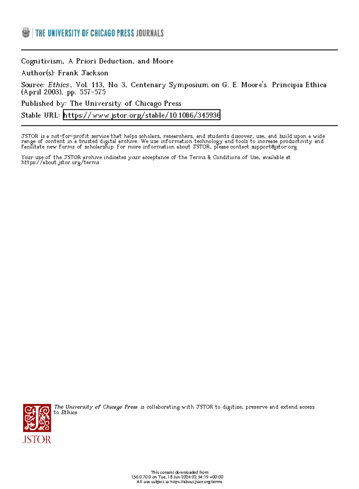 Cognitivism, A Priori Deduction, and Moore - Cognitivism, A Priori ...