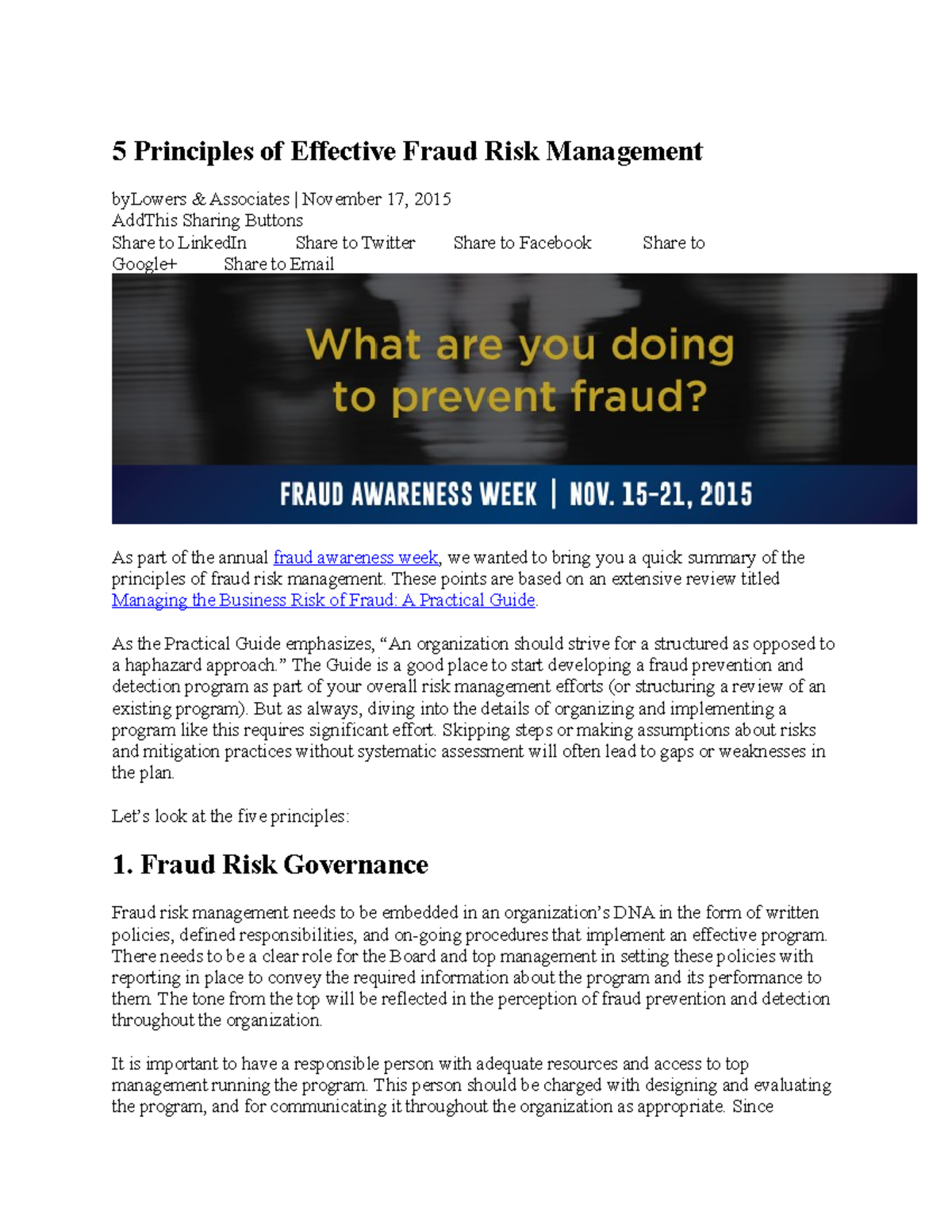 5 Principles of Effective Fraud Risk Management - These points are ... 5 Principles of Effective Fraud Risk Management - These points are ...