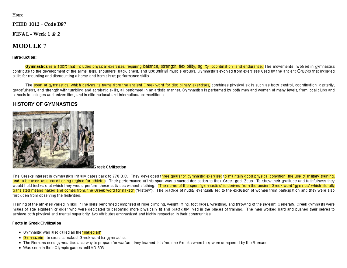 PHED Finals 1 - SSAS CVQ - Home PHED 1012 - Code B FINAL - Week 1 & 2 MODULE 7 Introduction ...