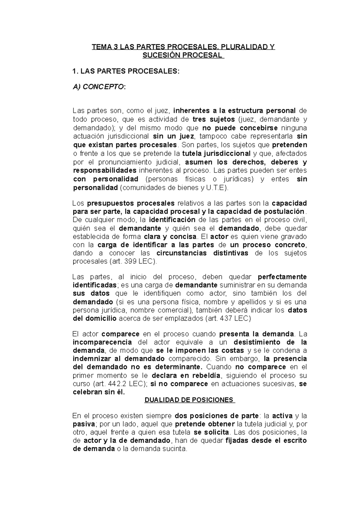 TEMA 3 LAS Partes Procesales - TEMA 3 LAS PARTES PROCESALES. PLURALIDAD ...