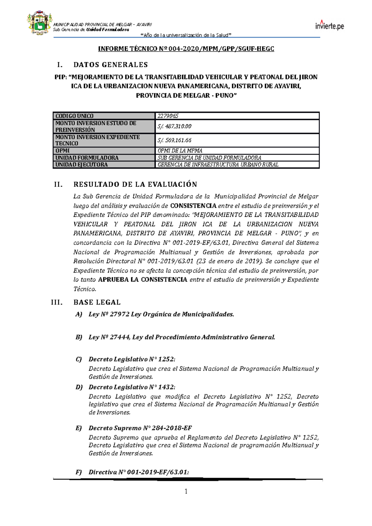 Informe Tecnico N° 004 - Jr Ica Trab Per - Sub Gerencia de Unidad ...