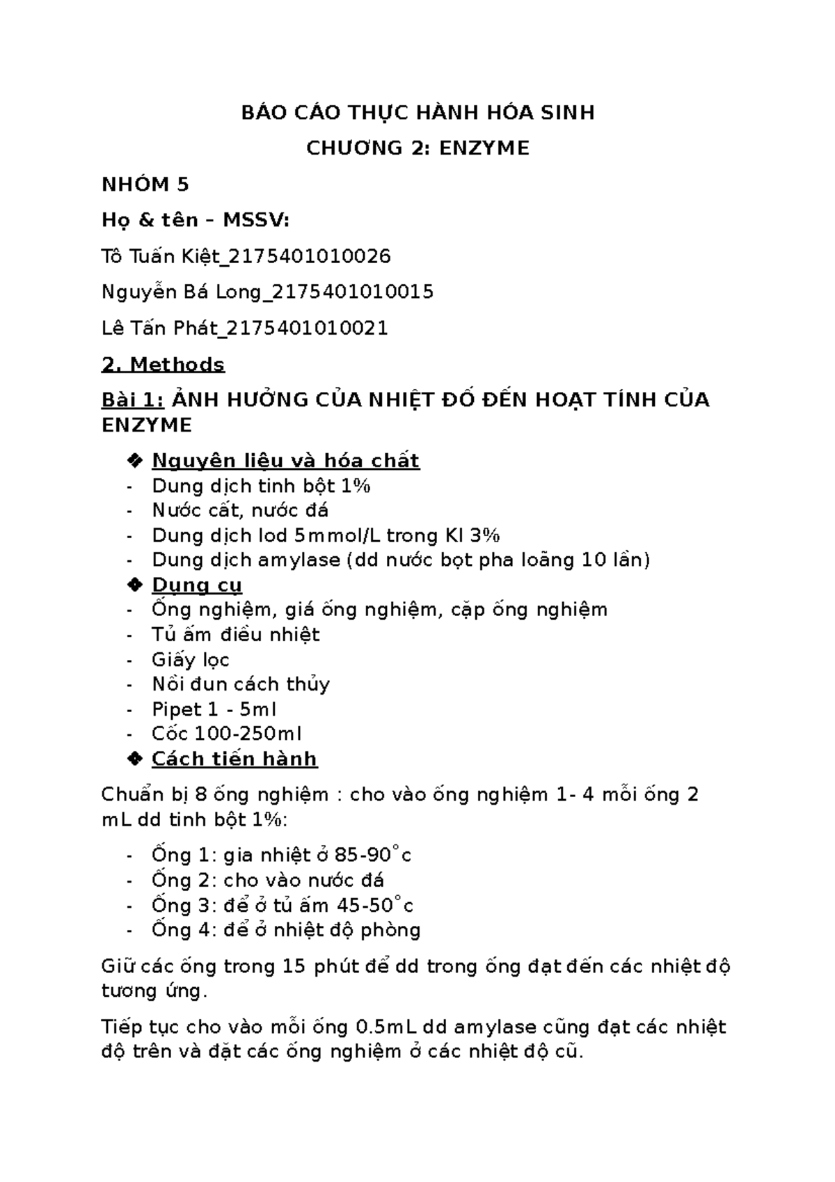 BCTH NHOM5 Chuong 2 - báo cáo hóa sinh học chương 2 - BÁO CÁO THỰC HÀNH ...