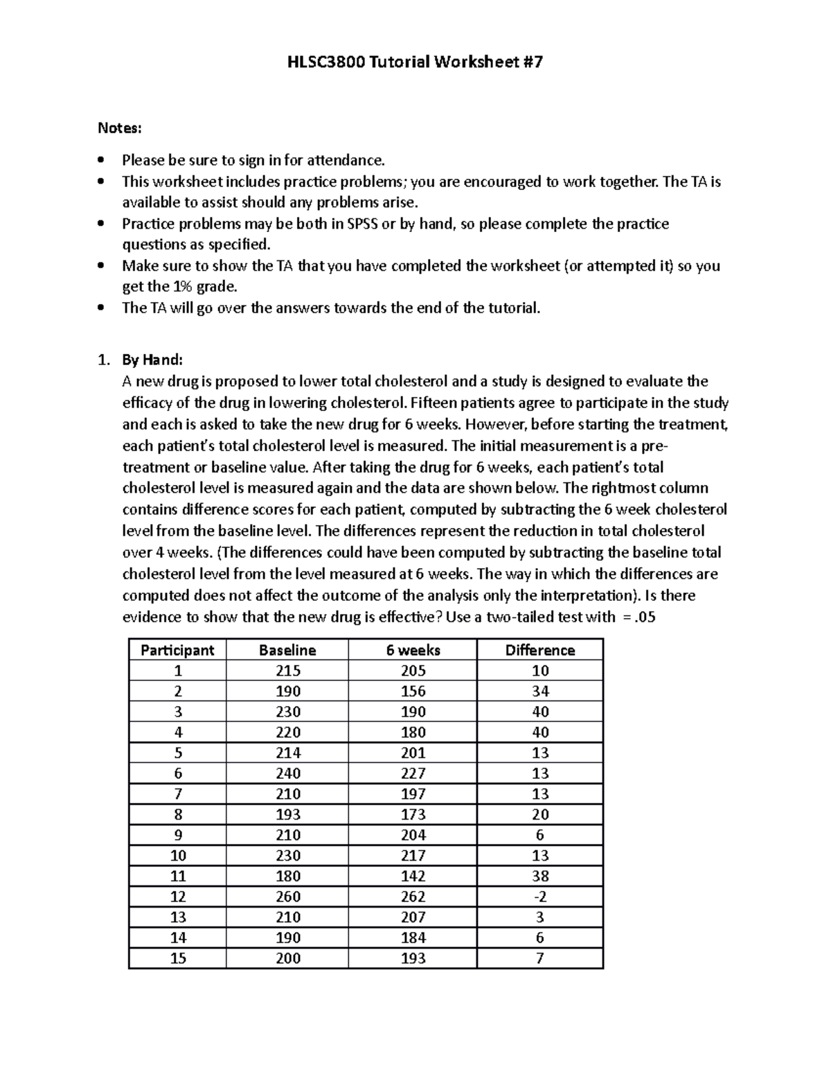 Tutorial 7 - stat - HLSC3800 Tutorial Worksheet Notes: Please be sure ...