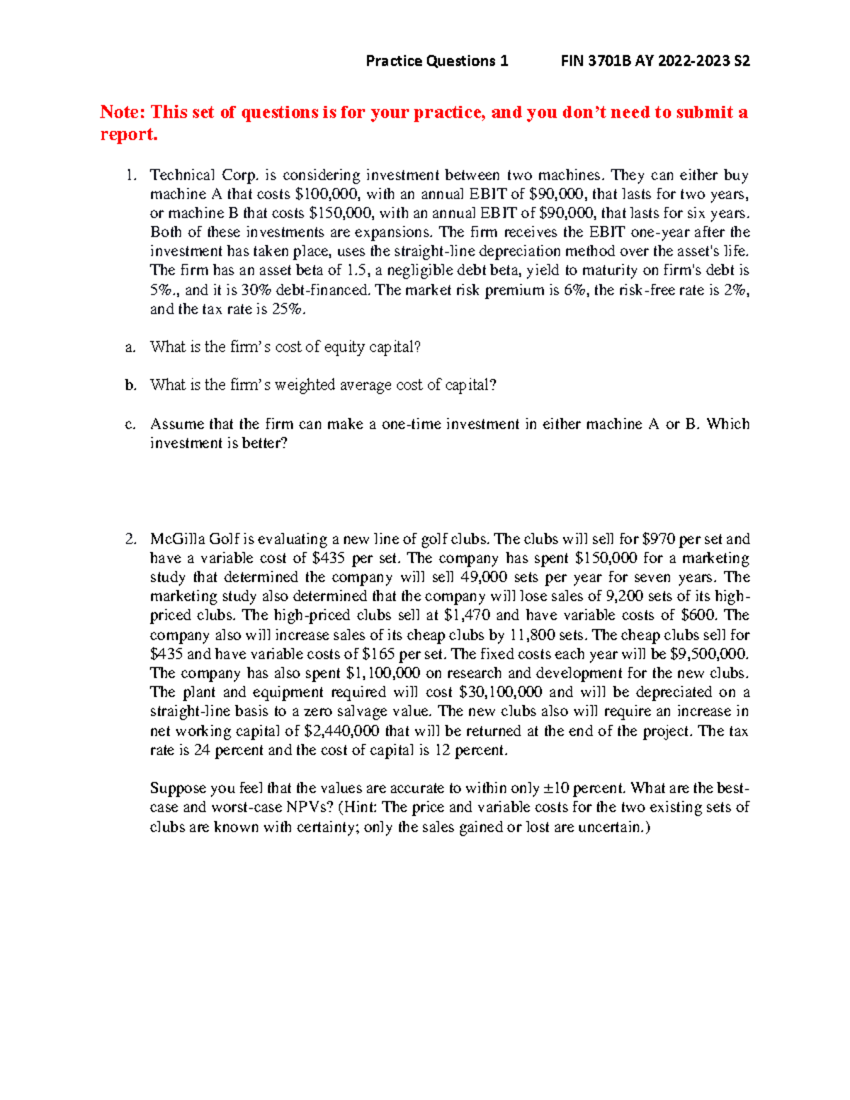 Practice questions set 1 - Note: This set of questions is for your ...