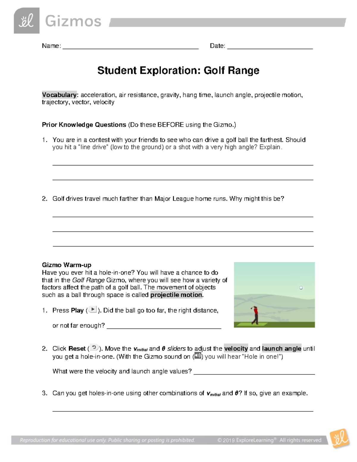 Golf Range Gizmos - Name: ______________________________________ Date