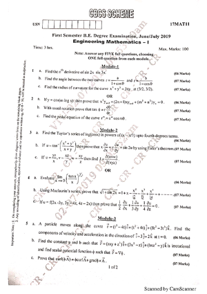 21mat31 - Model question paper - B. E.(Common to all branches) Choice ...