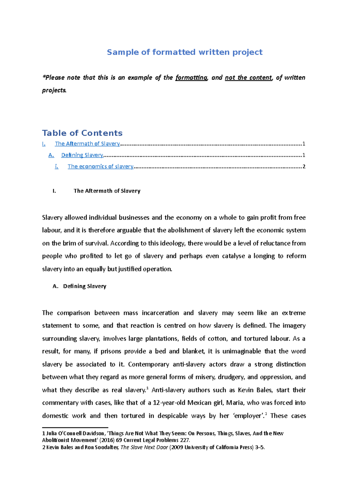 Sample Of Formatted Written Project - Sample Of Formatted Written