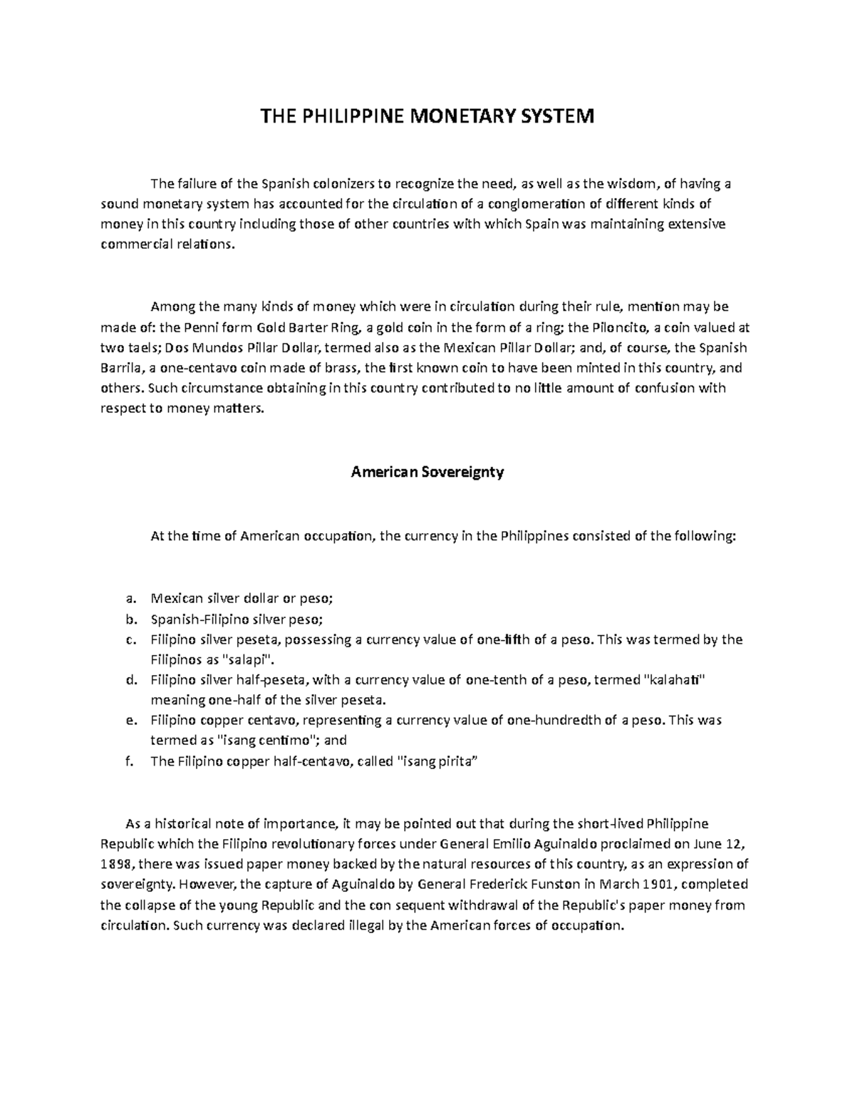 THE Philippine Monetary System - THE PHILIPPINE MONETARY SYSTEM The ...