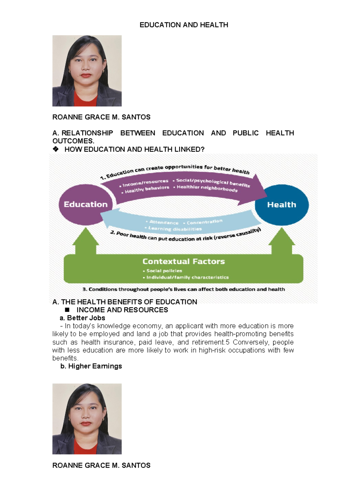 Education AND Health - EDUC - ROANNE GRACE M. SANTOS A. RELATIONSHIP ...
