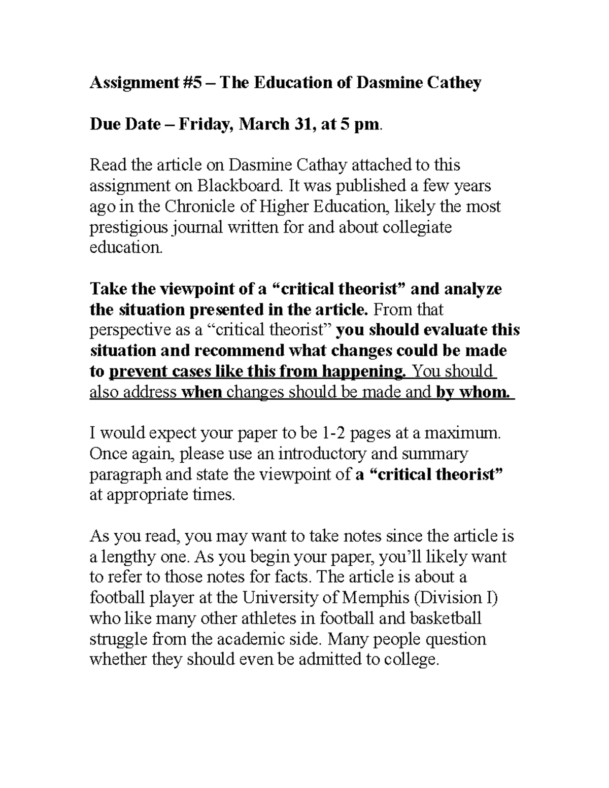 Assignment #5 The Education of Dasmine Cathey - Assignment #5 – The ...