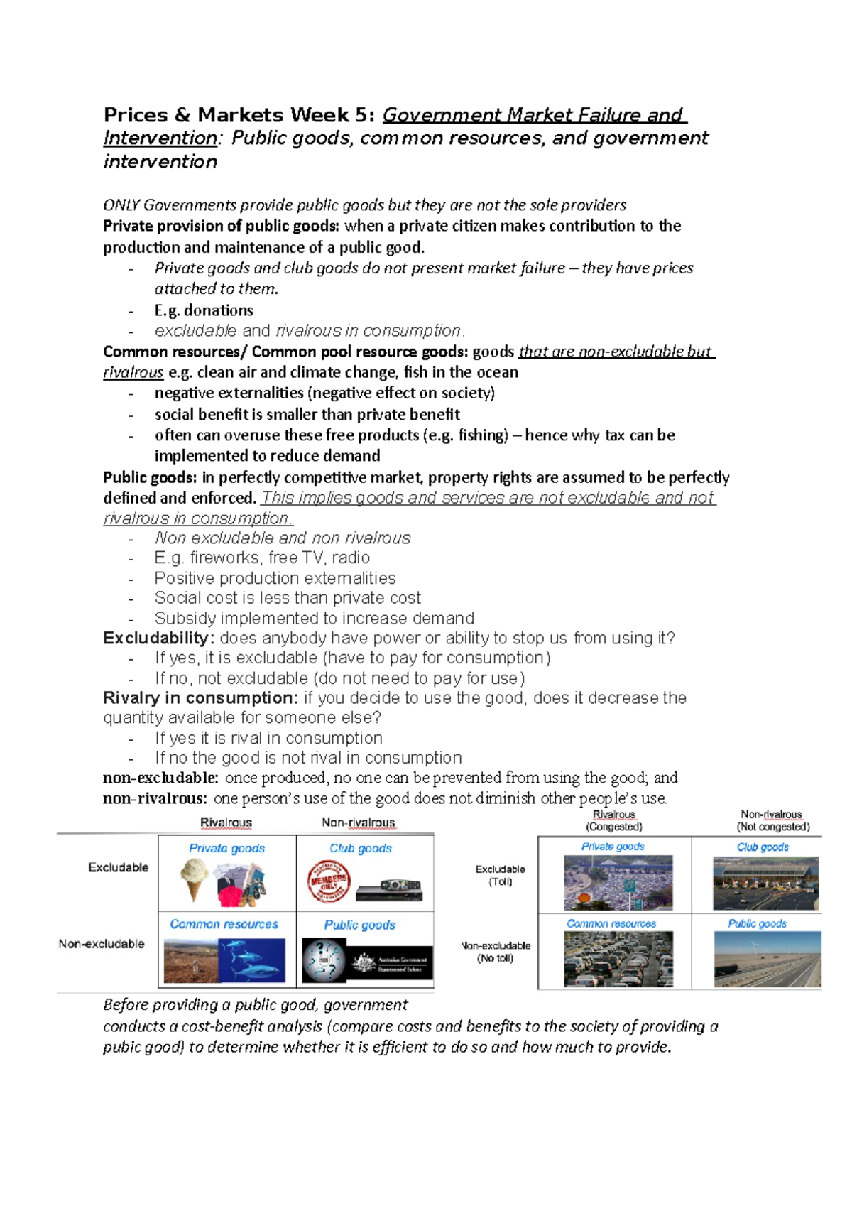 Week 5 - Lecture notes 5 - Prices & Markets Week 5: Government Market ...